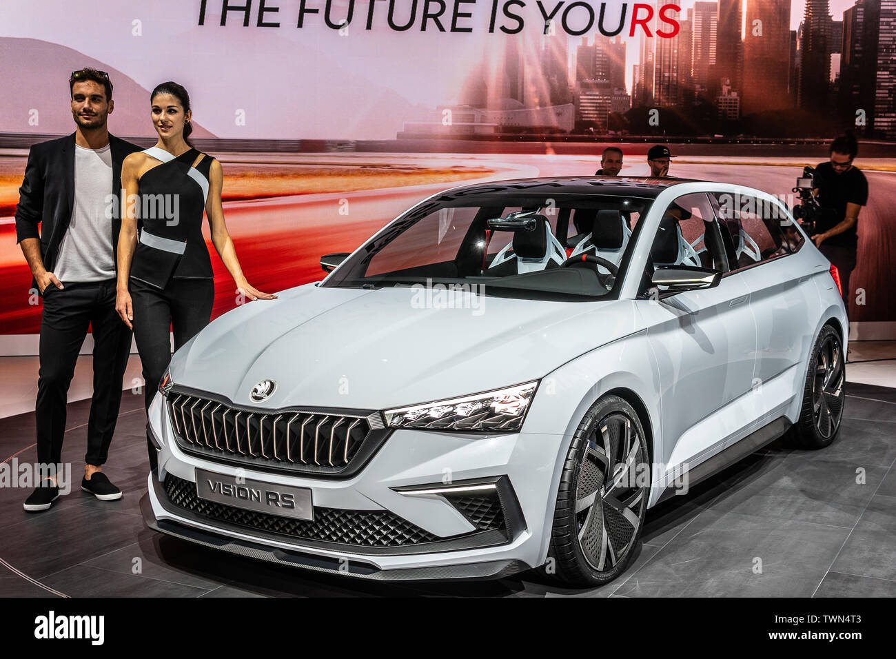 Paris, France, Oct 02, 2018 metallic white Skoda VISION RS concept car ...