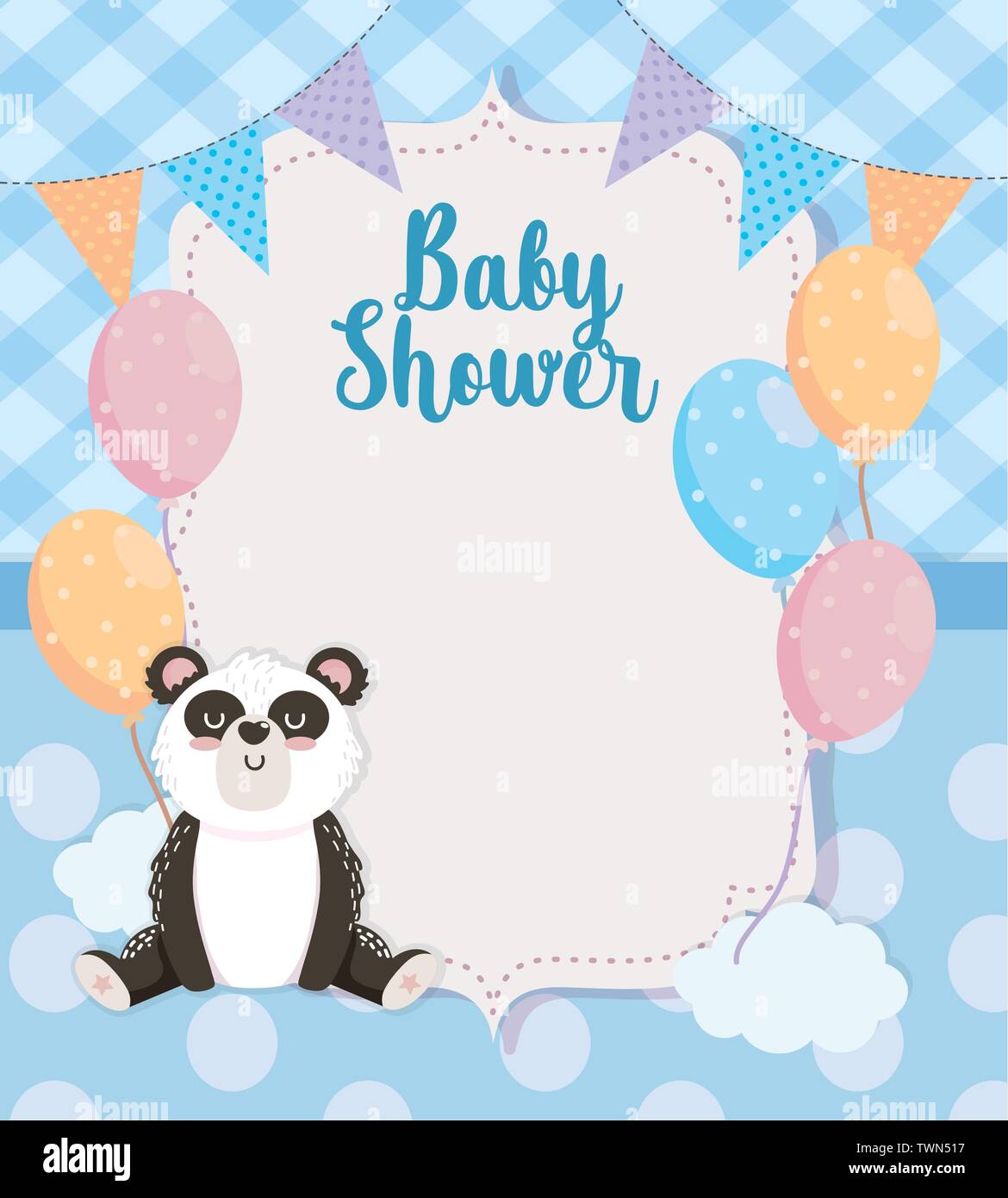 card of cute panda animal with balloons to baby shower vector ...