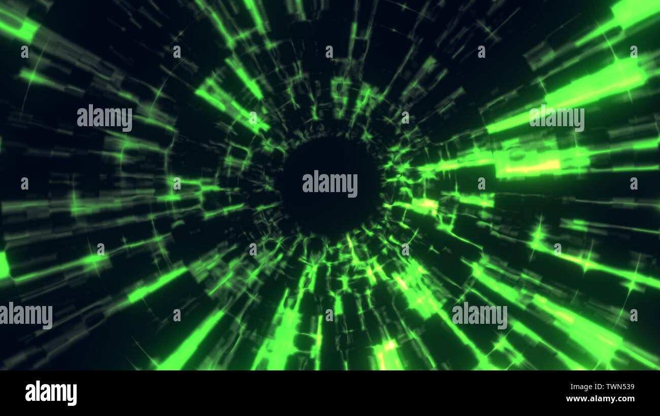 The travel through a blue wormhole filled with star. Warp in science ...