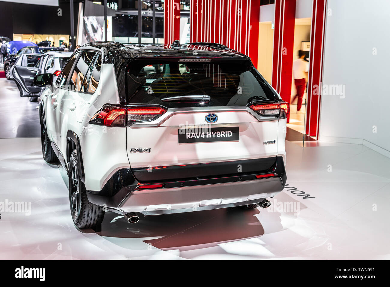 Paris, France, October 02, 2018: metallic red Toyota RAV4 Hybrid at ...
