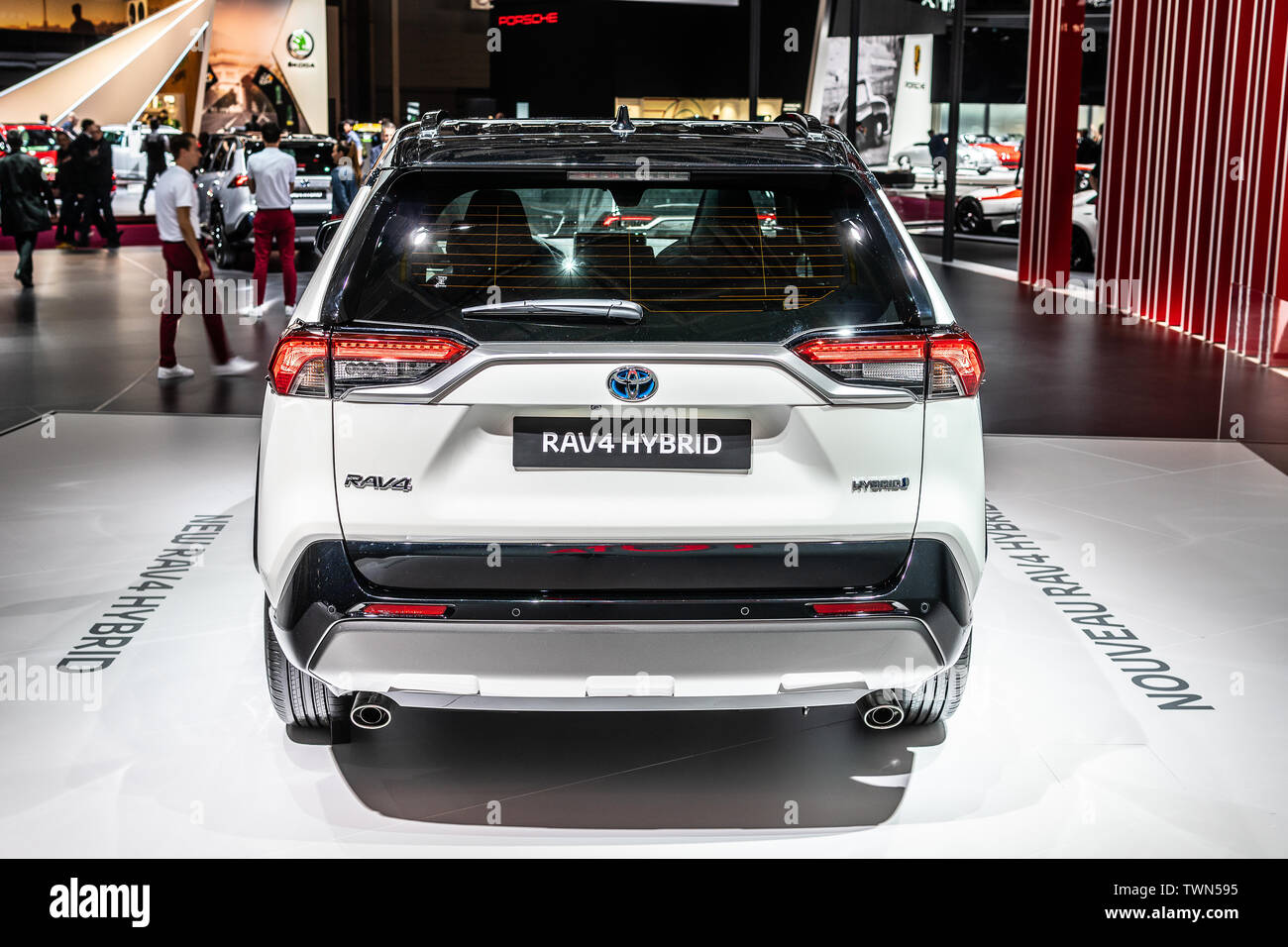 Paris, France, October 02, 2018: metallic red Toyota RAV4 Hybrid at ...