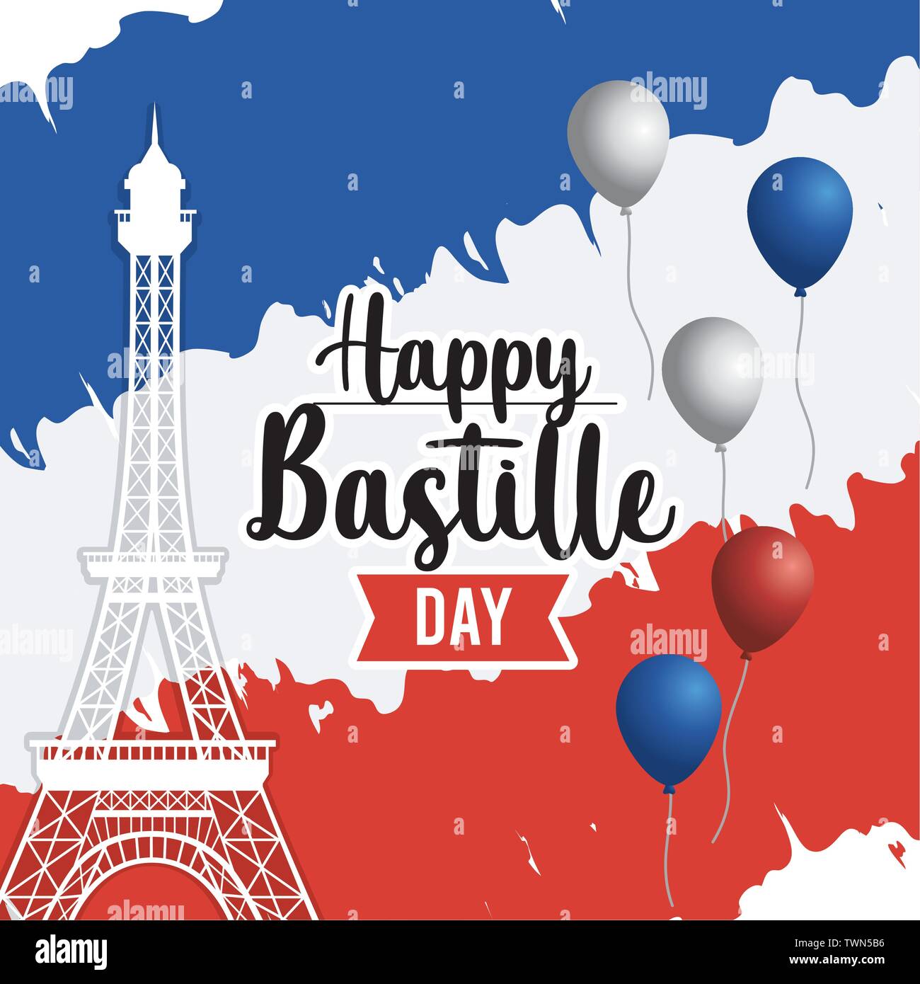 eiffel tower with france flag and balloons to bastille day vector ...