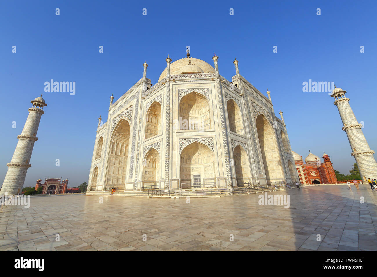Taj Mahal white marble mausoleum close up view. Taj Mahal is a mughal ...