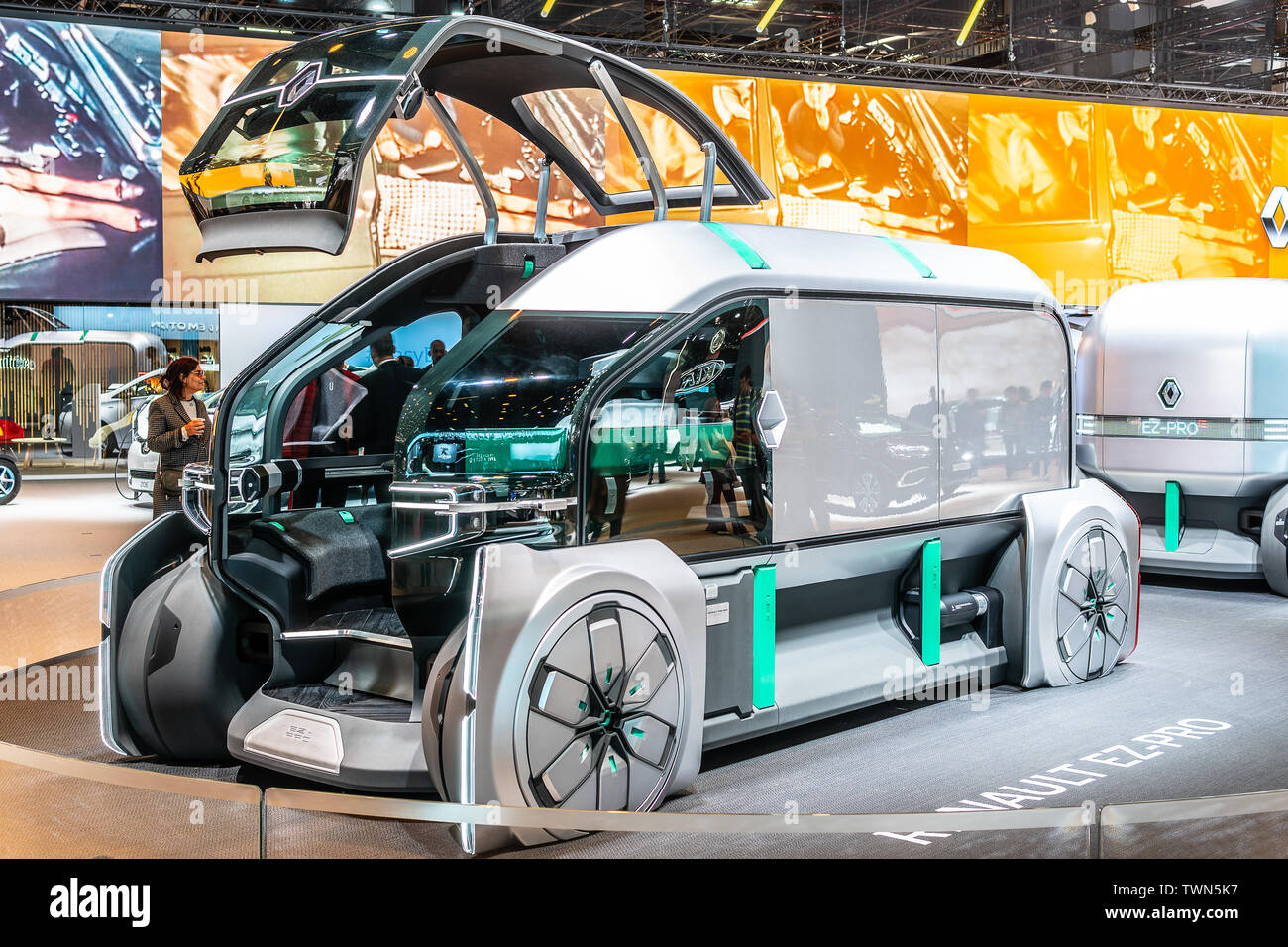 Paris, France, Oct 04, 2018 big electric autonomous robo delivery car ...