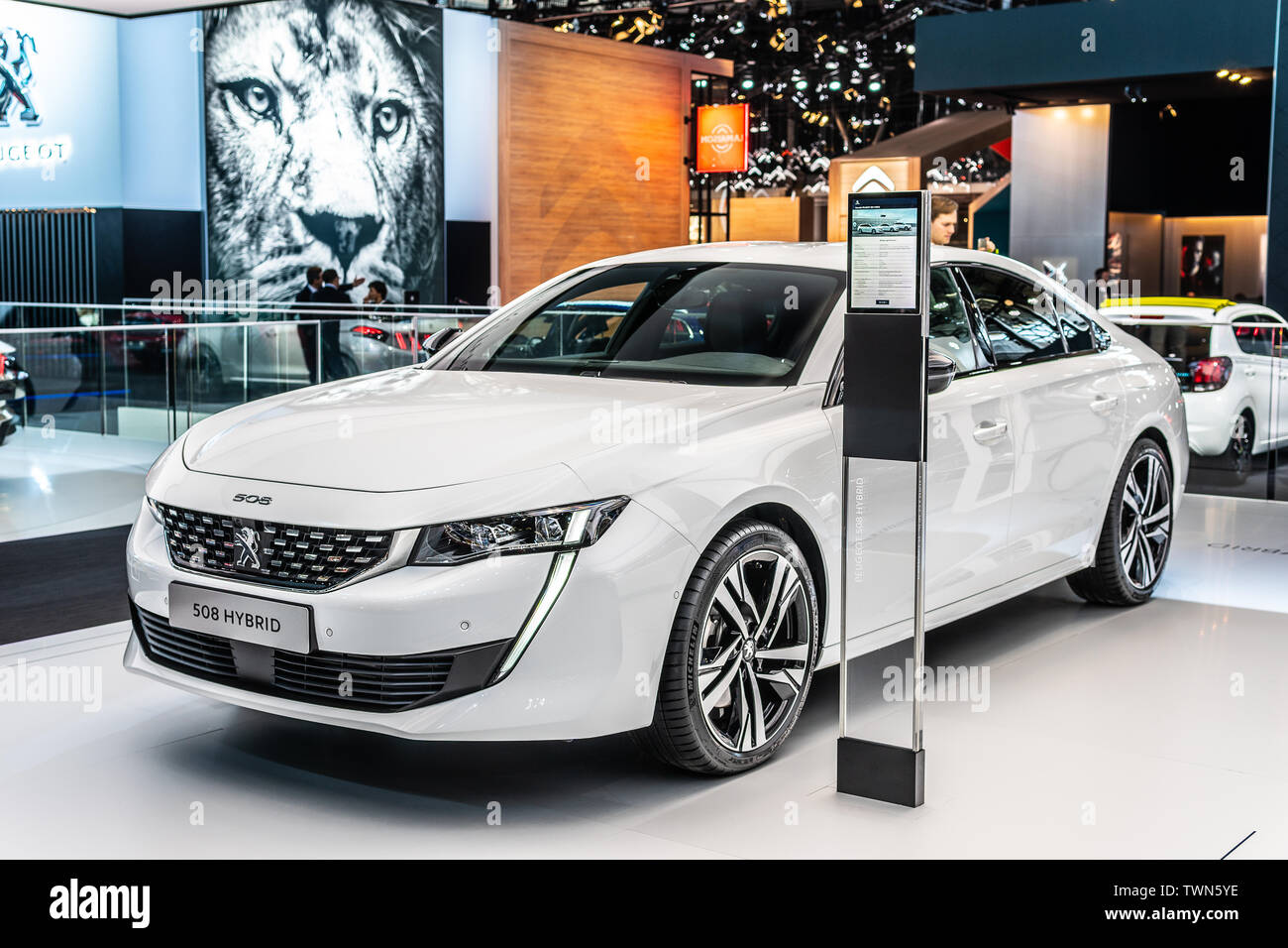 Paris, France, Oct 05, 2018 electric plug in all new Peugeot 508 Hybrid ...