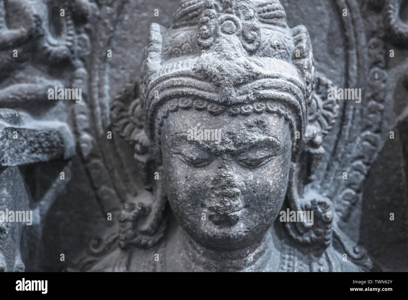 Ancient stone sculpture of Indian God "Vagisvari" made of Basalt rock ...