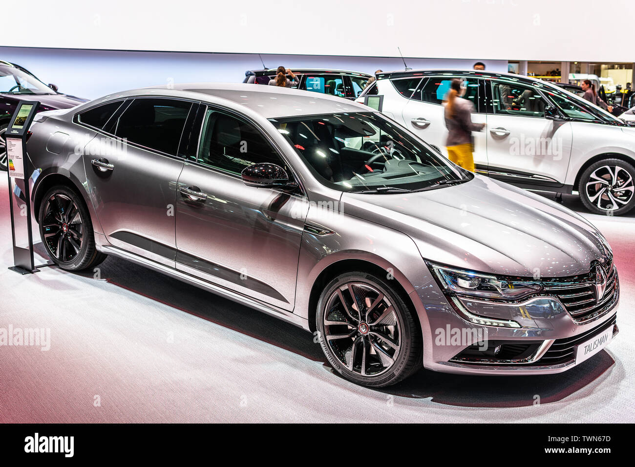 Paris, France, Oct 05, 2018: metallic silver Renault Talisman Sedan ...