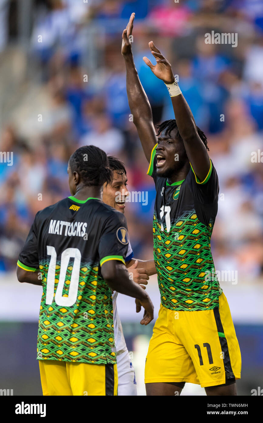 June 21, 2019 : Jamaica forward Shamar Nicholson (11) reacts to a ...