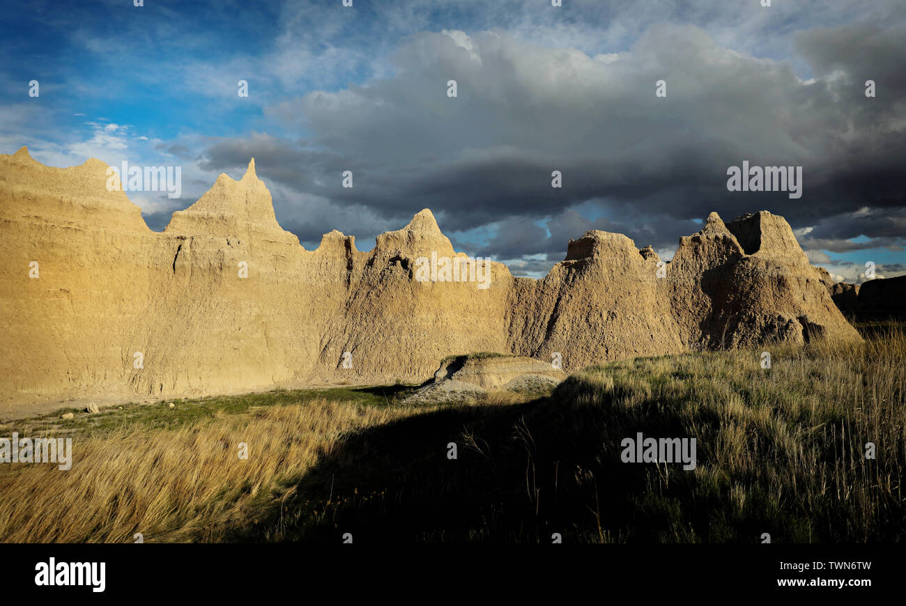 A landscape view of the vast prairie and hills of the Badlands of South ...