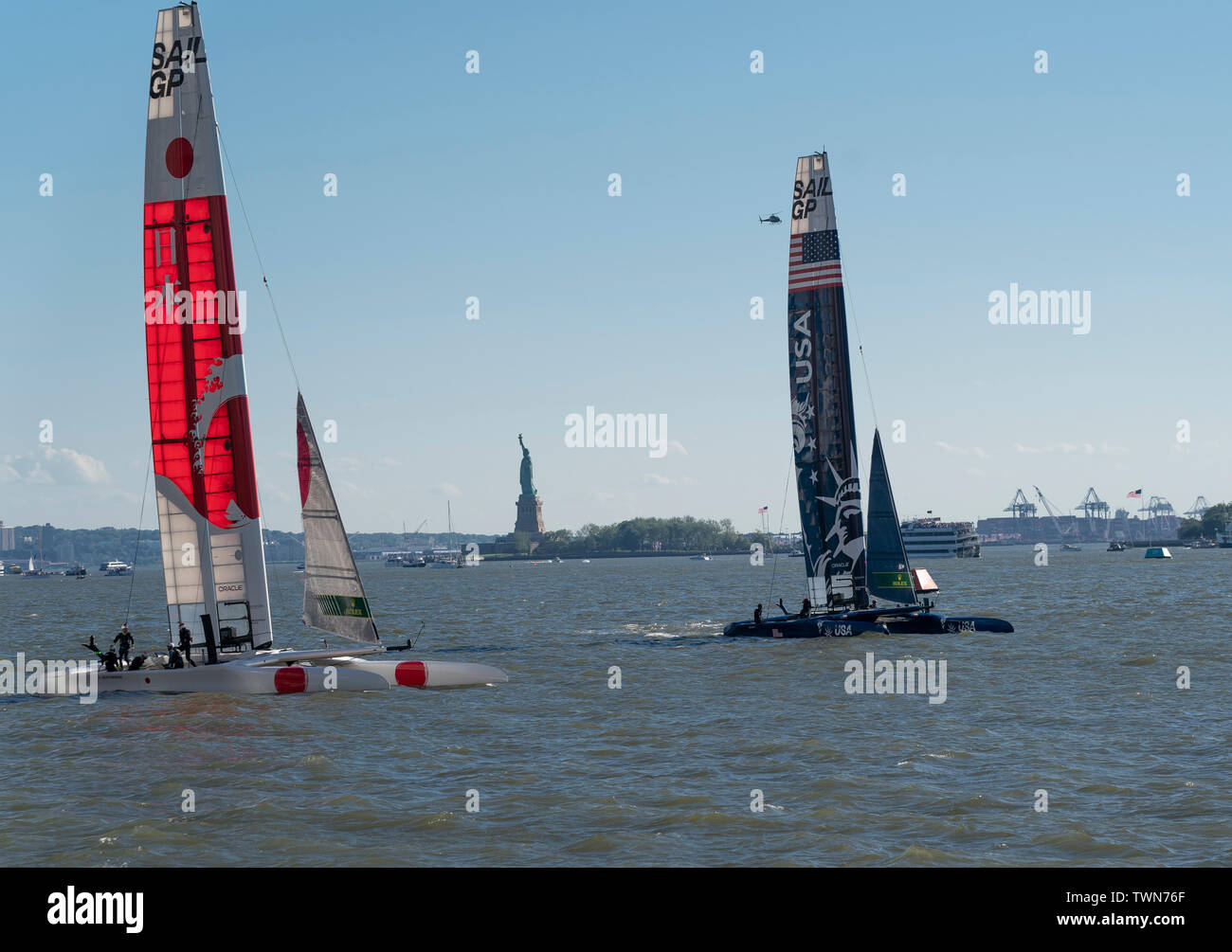 New York, NY - June 21, 2019: SailGP Teams Japan and USA sail their ...