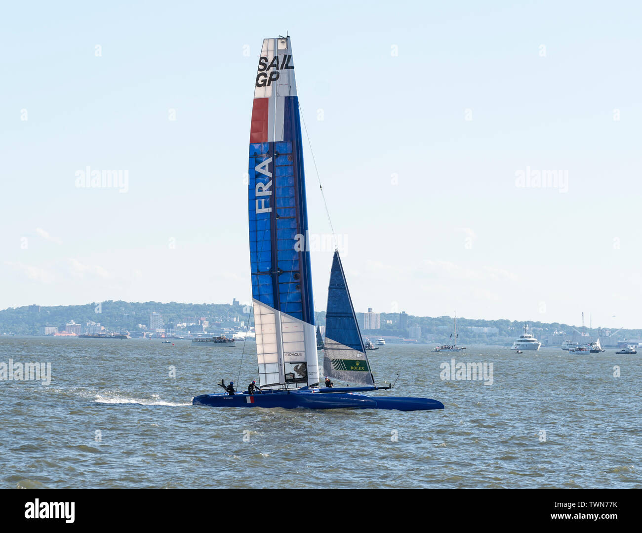 New York, NY - June 21, 2019: SailGP Team France sails their race yacht ...