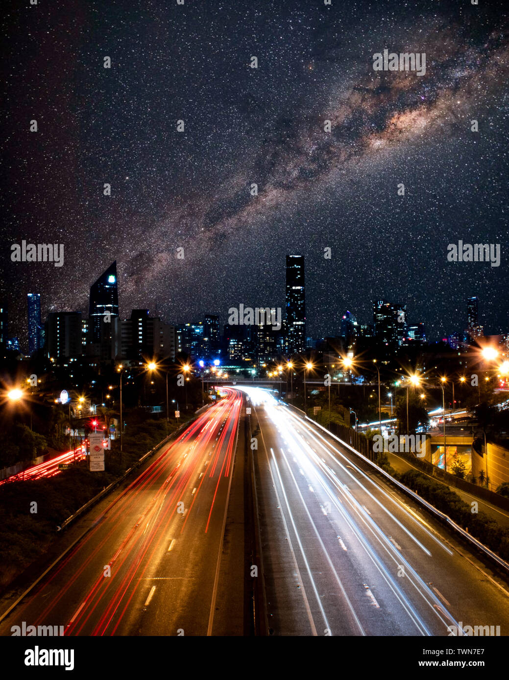 night shot of roadway Stock Photo - Alamy