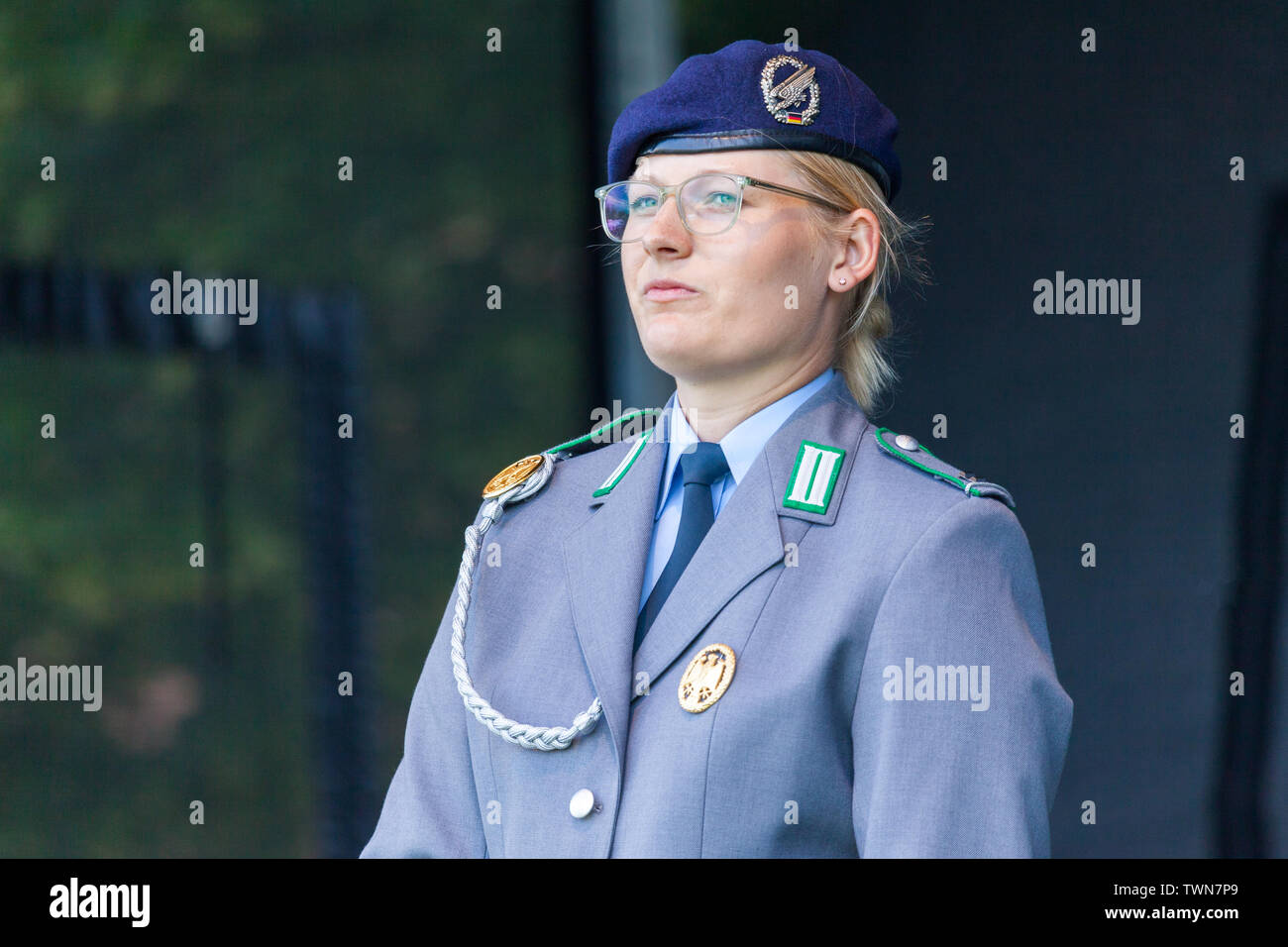 AUGUSTDORF / GERMANY - JUNE 15, 2019: German female soldier in full ...