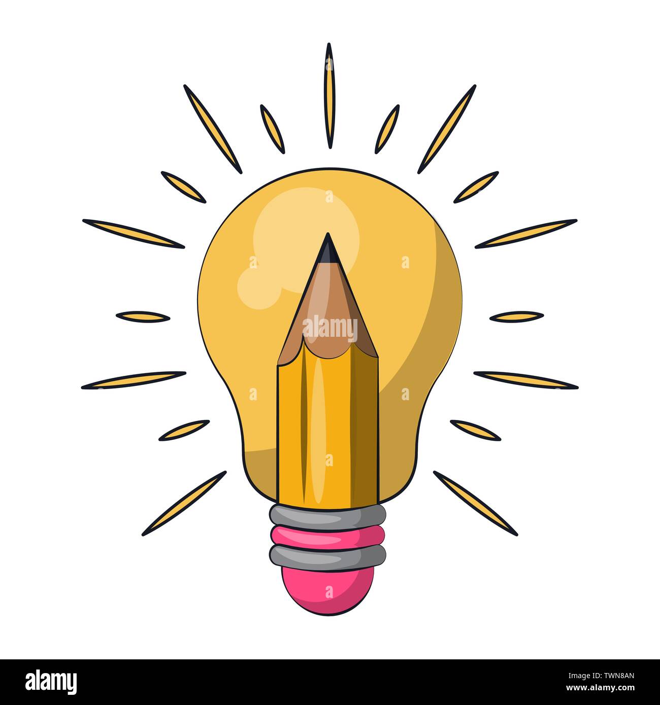 Bulb light with pencil symbol isolated cartoon Stock Vector Image & Art ...