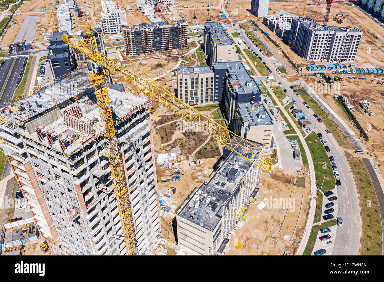 development of new city area. apartment buildings under construction ...