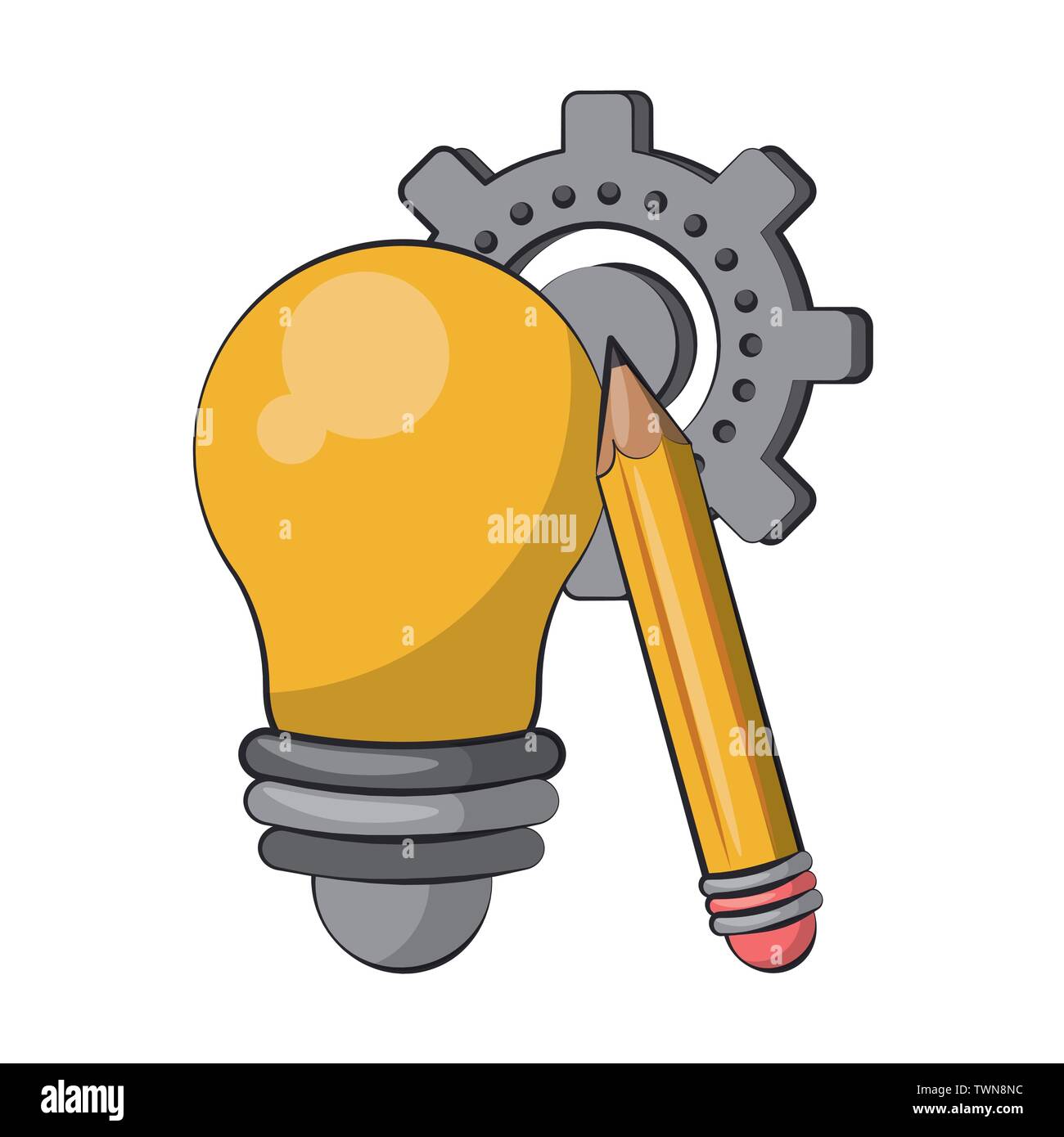 Bulb light and pencil with gear cartoon Stock Vector Image & Art - Alamy