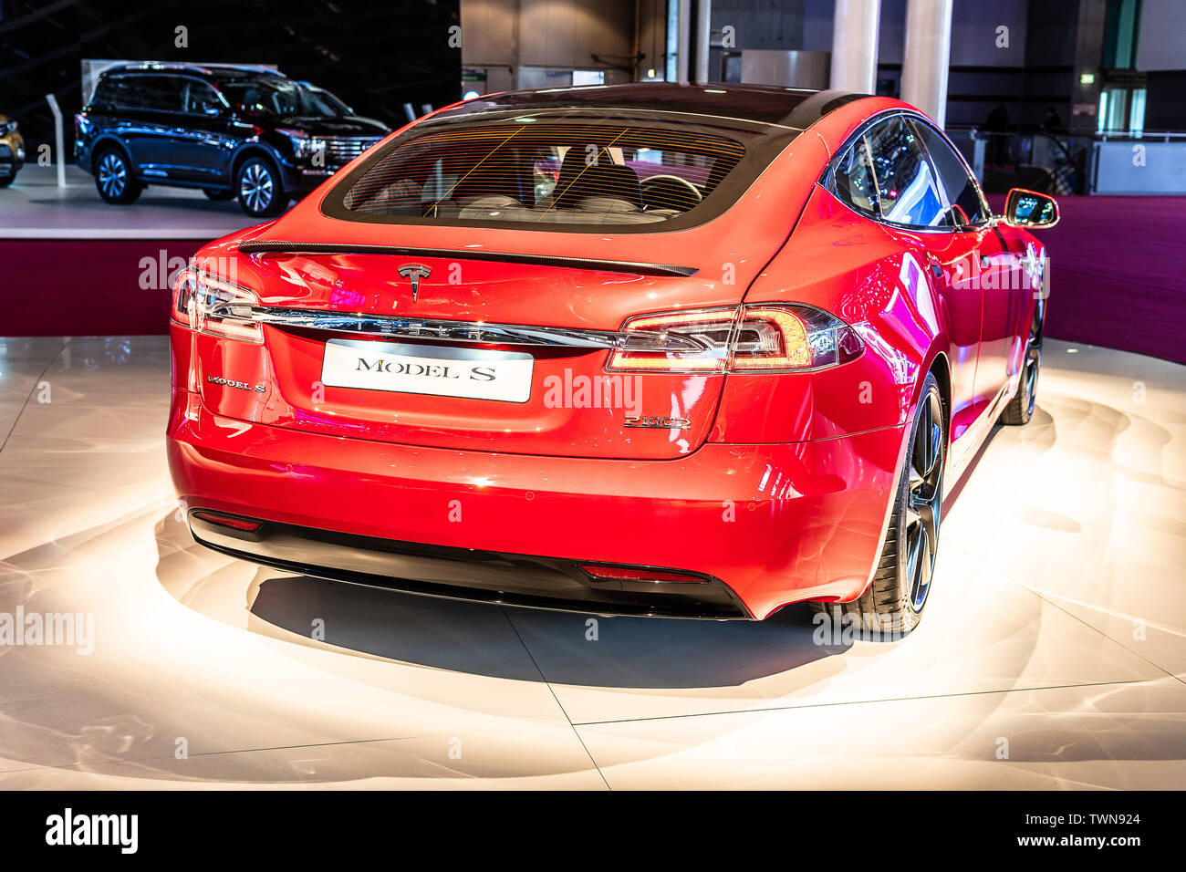 Paris, France, October 08, 2018: Tesla Model S P100D at Mondial Paris ...