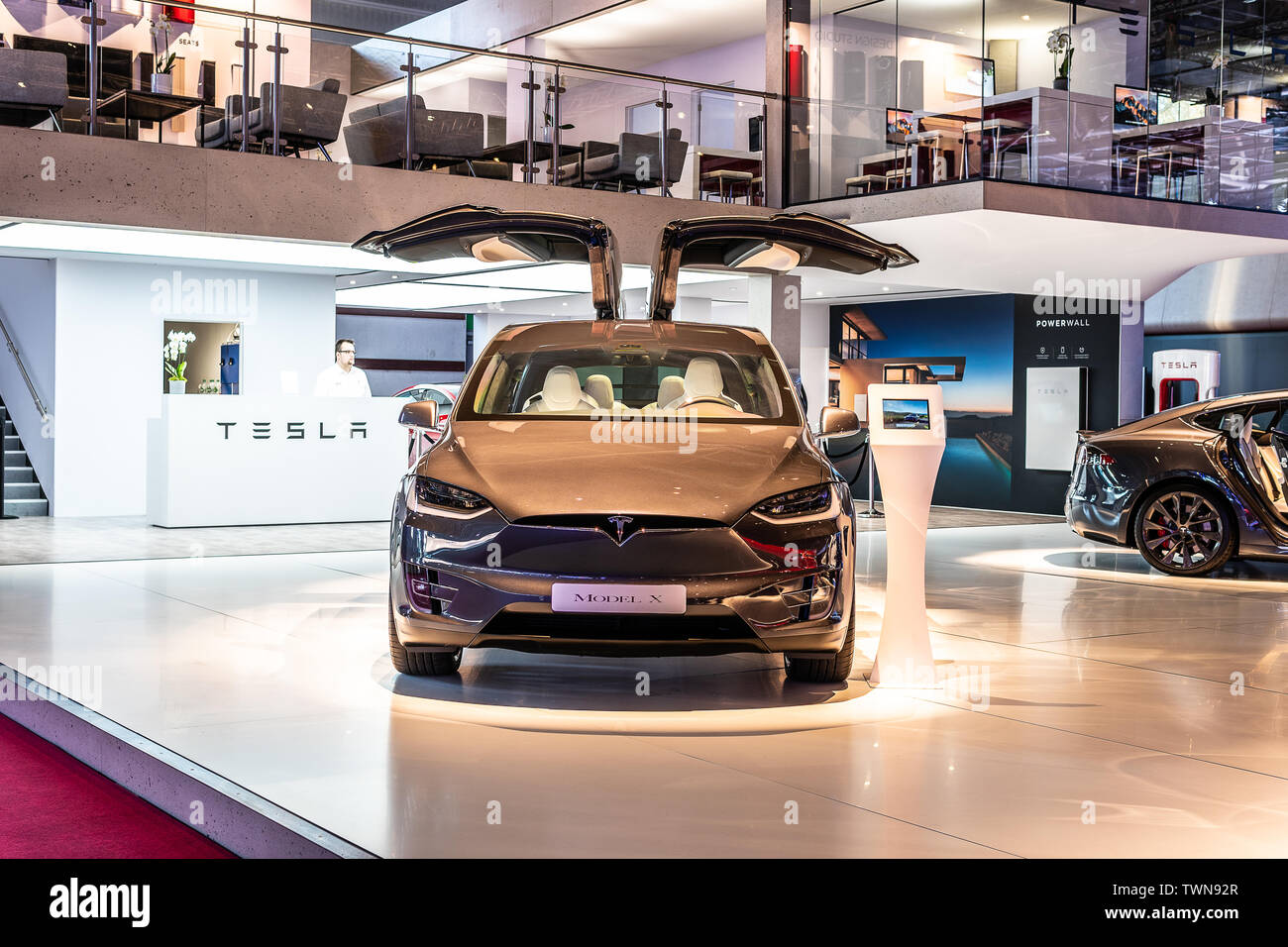 Paris, France, October 08, 2018: Tesla Model X P100D at Mondial Paris ...