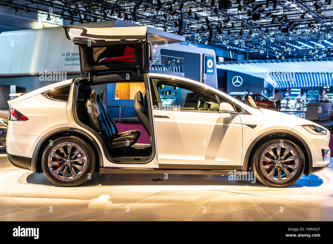 Paris, France, October 08, 2018: Tesla Model X P100D at Mondial Paris ...