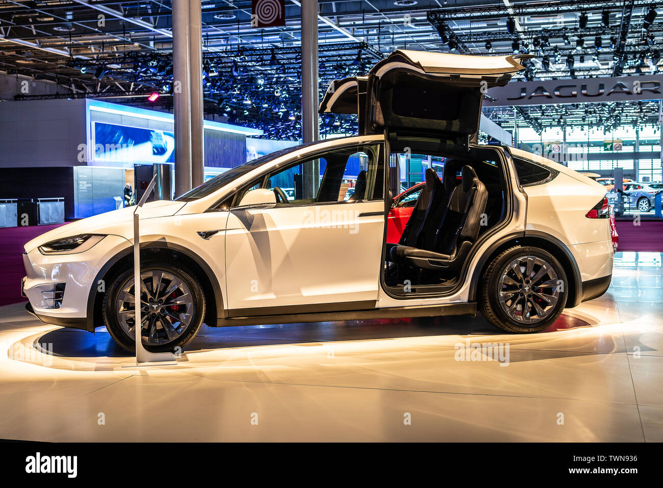 Paris, France, October 08, 2018: Tesla Model X P100D at Mondial Paris ...