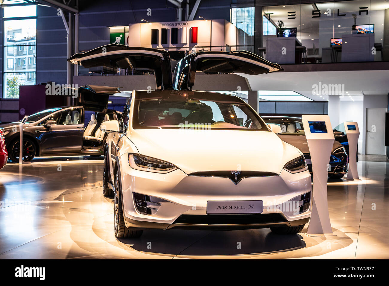 Paris, France, October 08, 2018: Tesla Model X P100D at Mondial Paris ...
