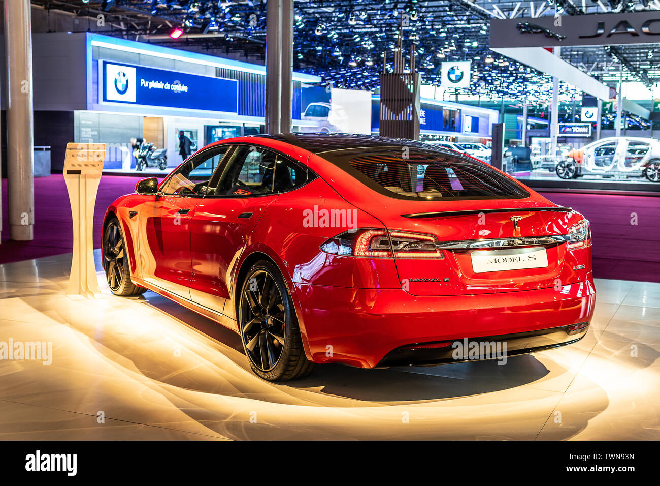 Paris, France, October 08, 2018: Tesla Model S P100D at Mondial Paris ...