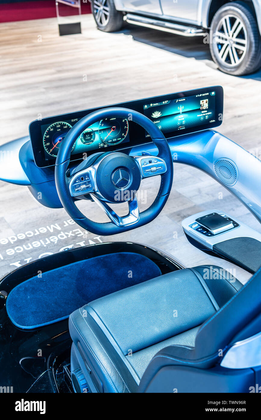 Paris, France, Oct 08, 2018 Mercedes driving simulator, cockpit ...