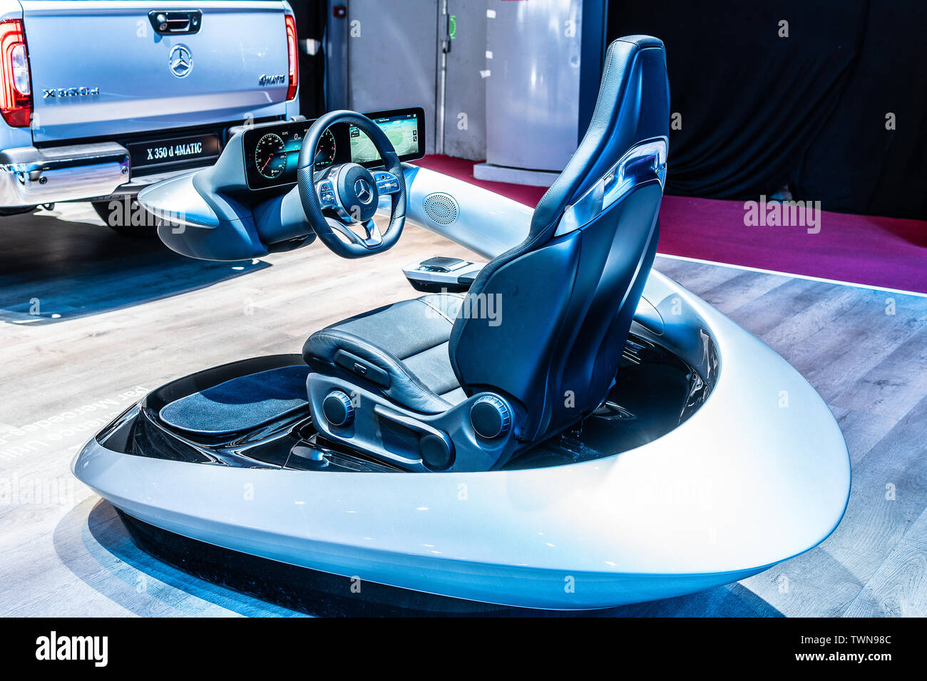 Paris, France, Oct 08, 2018 Mercedes driving simulator, cockpit ...