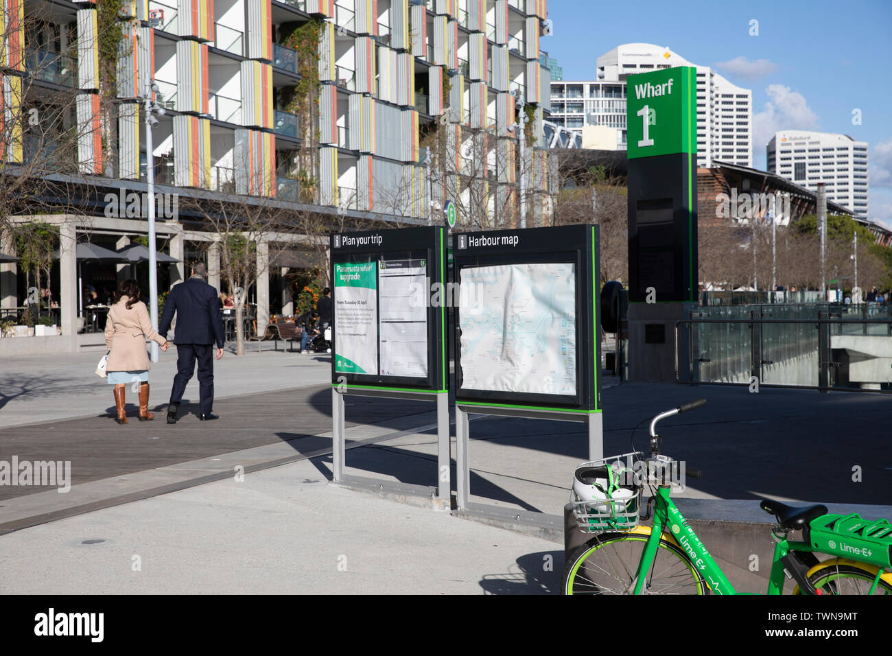 Sydney ferry wharf at Barangaroo precinct in Sydney city centre ...