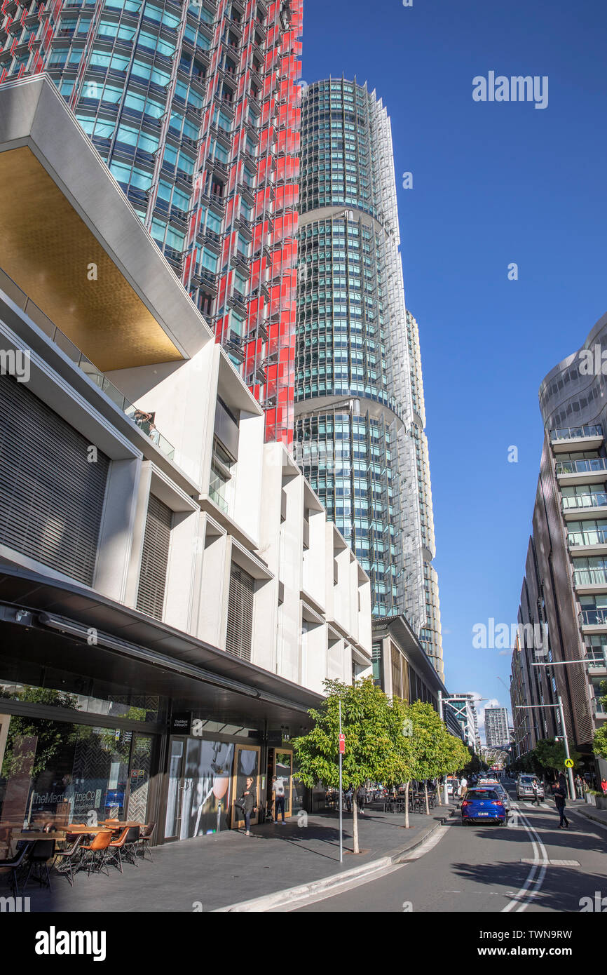 High rise office buildings and tower and shops at Barangaroo in Sydney ...