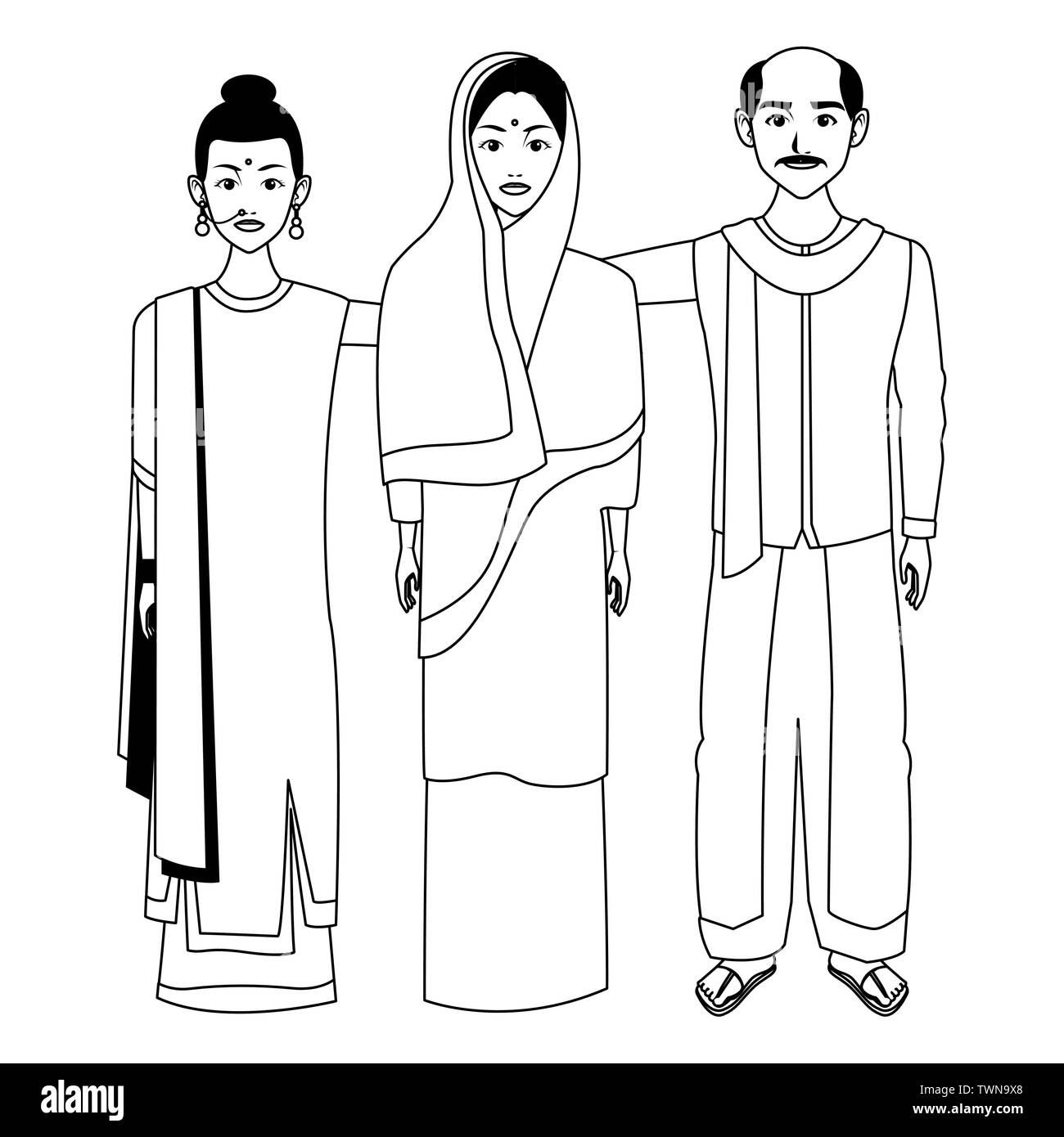 Traditional Indian People Drawing