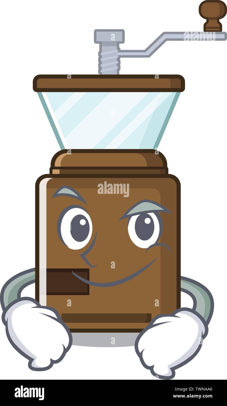 Smirking cartoon coffee grinder above wooden table Stock Vector Image ...