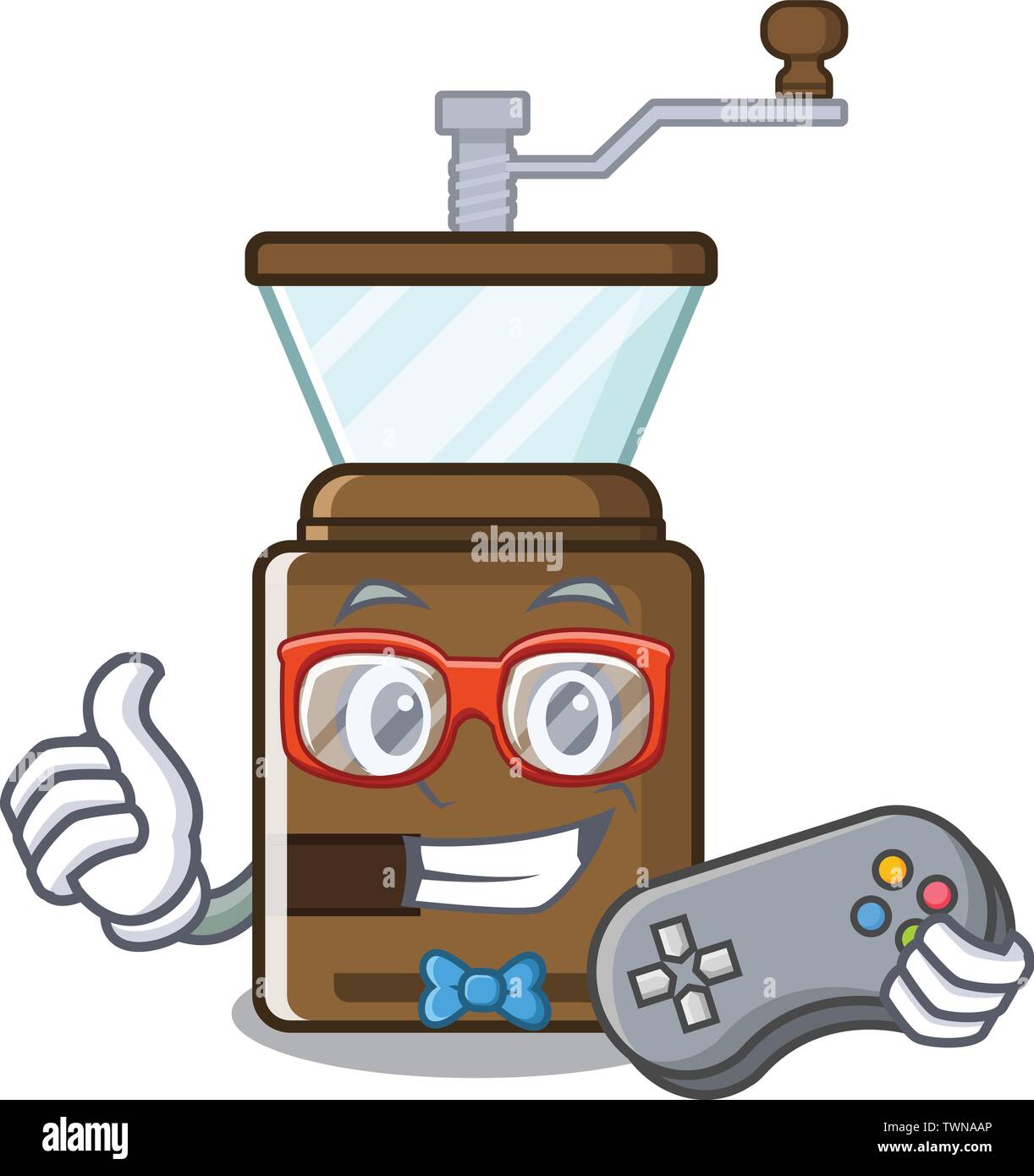 Gamer cartoon coffee grinder above wooden table Stock Vector Image ...