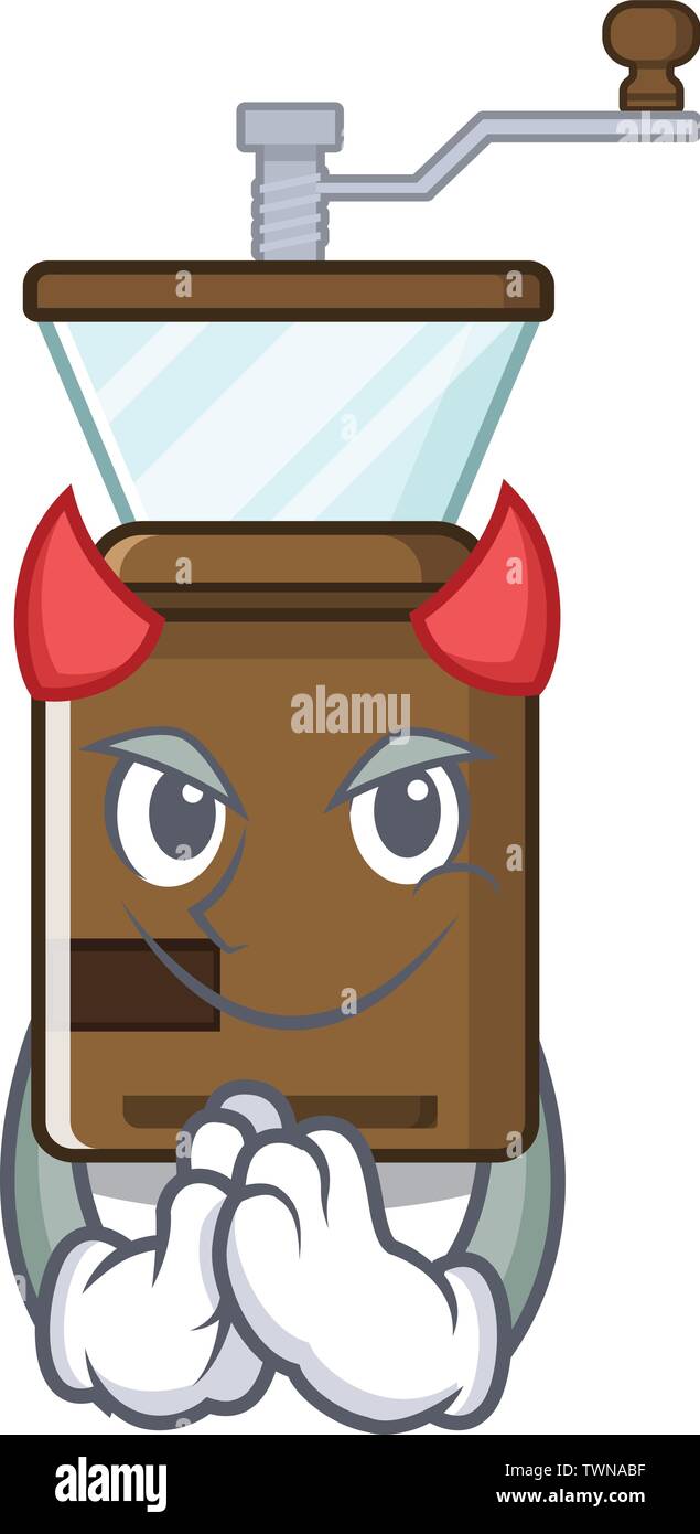 Devil cartoon coffee grinder above wooden table Stock Vector Image ...