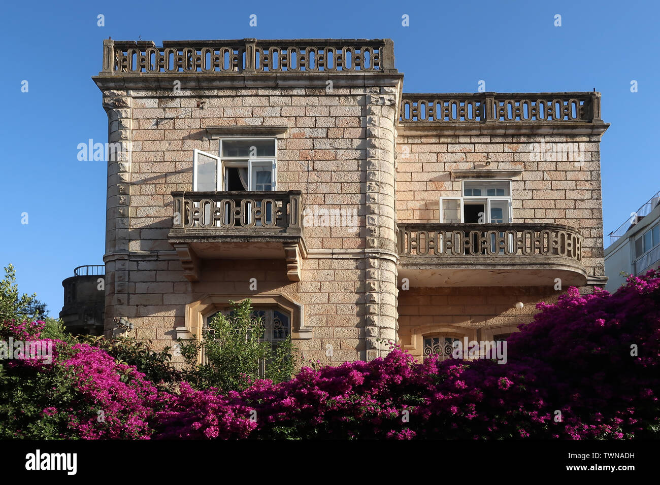 Front view of a former Arab house in Hovevei Zion street located in ...