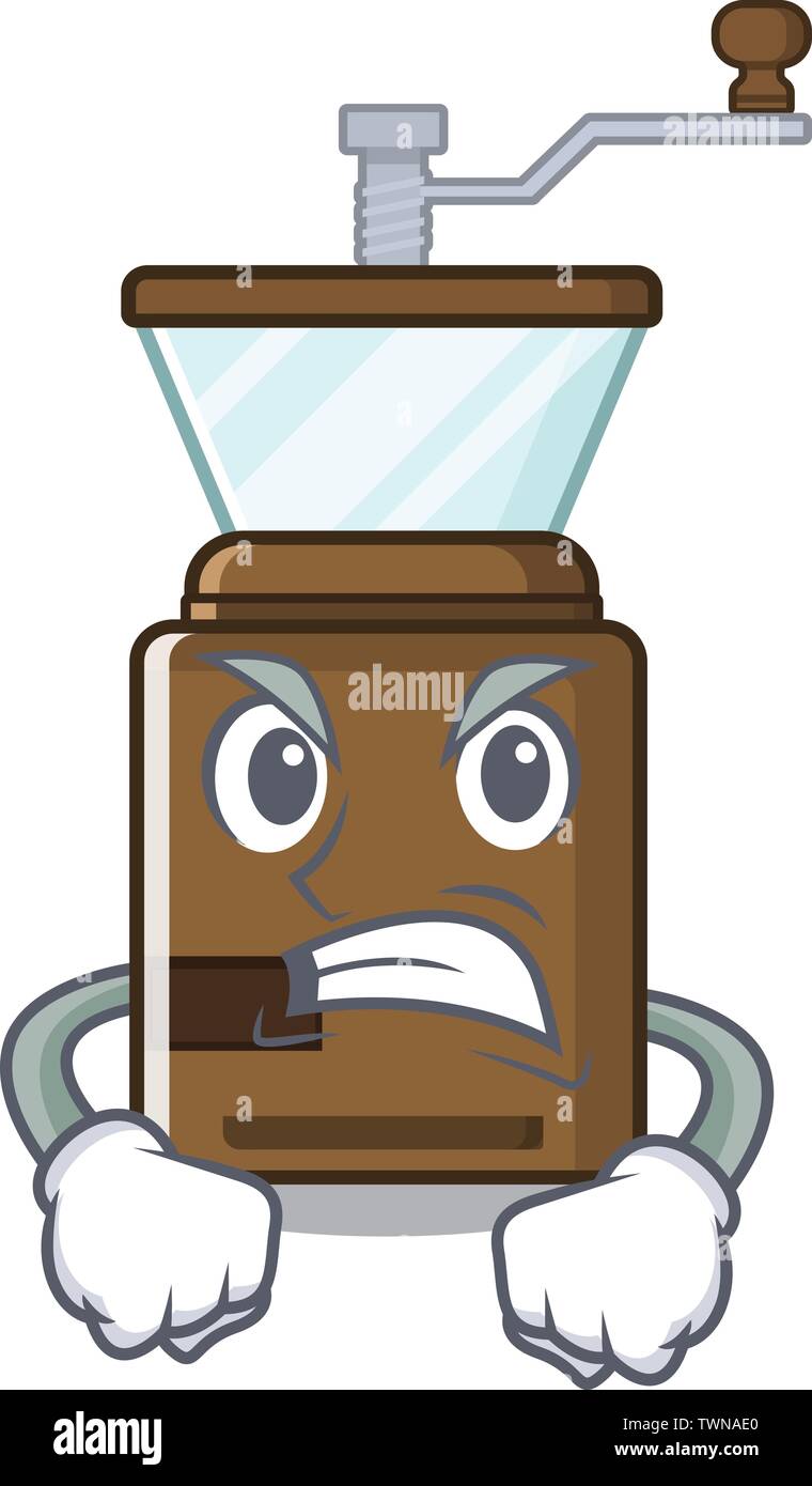 Angry cartoon coffee grinder above wooden table Stock Vector Image ...