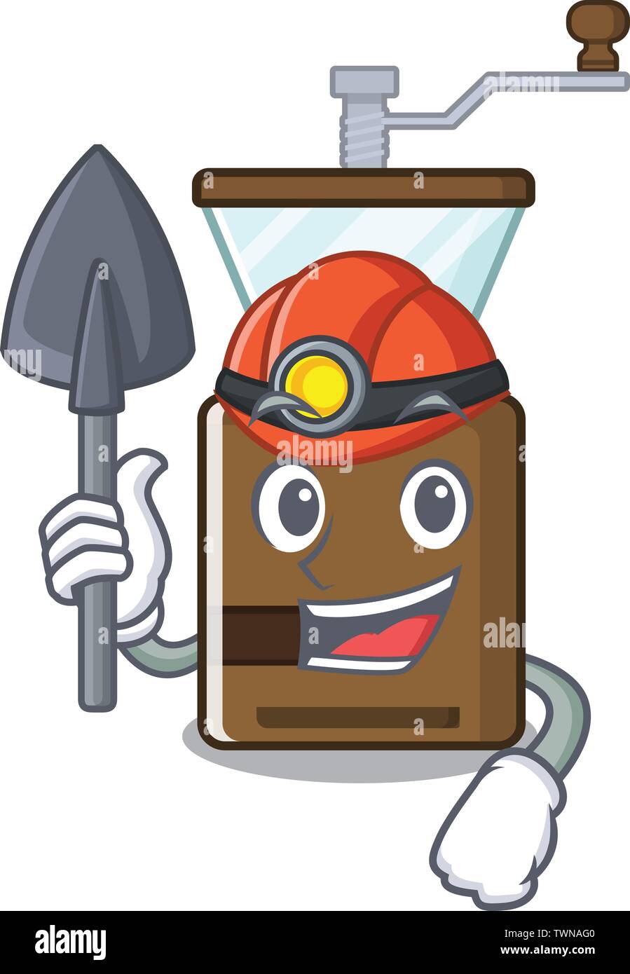 Miner cartoon coffee grinder above wooden table Stock Vector Image ...