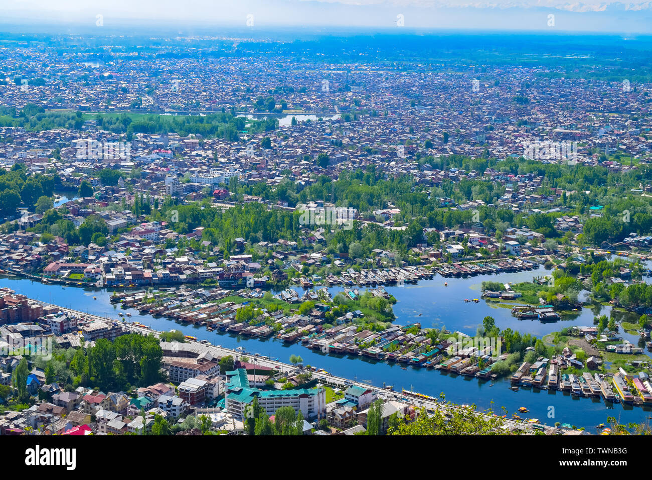 Dramatic aerial view of the City. Top view of the city.Srinagar city ...