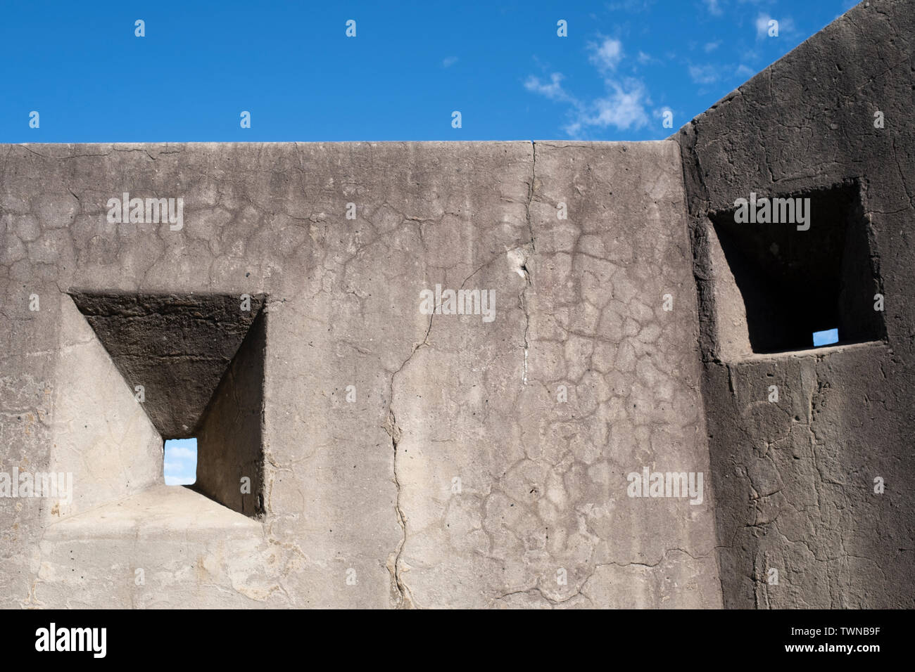 Embrasures on the wall of a world war 2 military fort in Newcastle ...