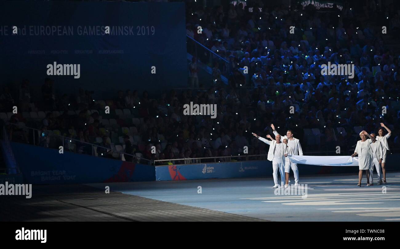 Minsk, Belarus. 21st June, 2019. The EOC flag is brought into the ...