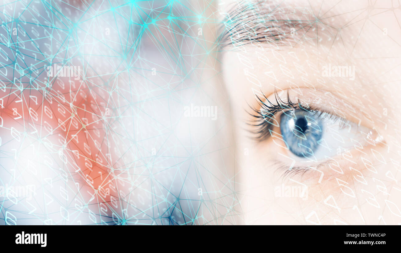 Human eye identity, digital dots lines and random numbers Stock Photo ...