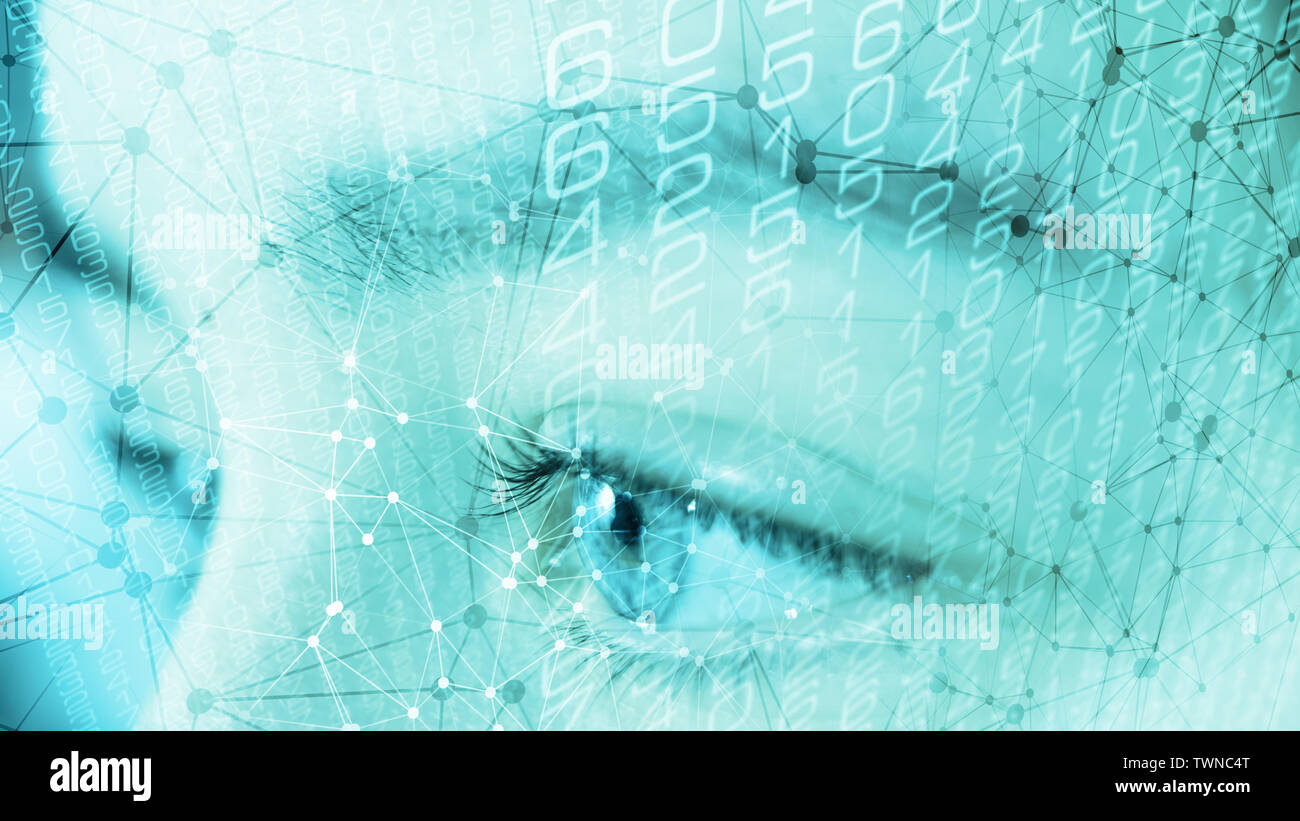 Human biometric data scanning, lines dots and random numbers Stock ...