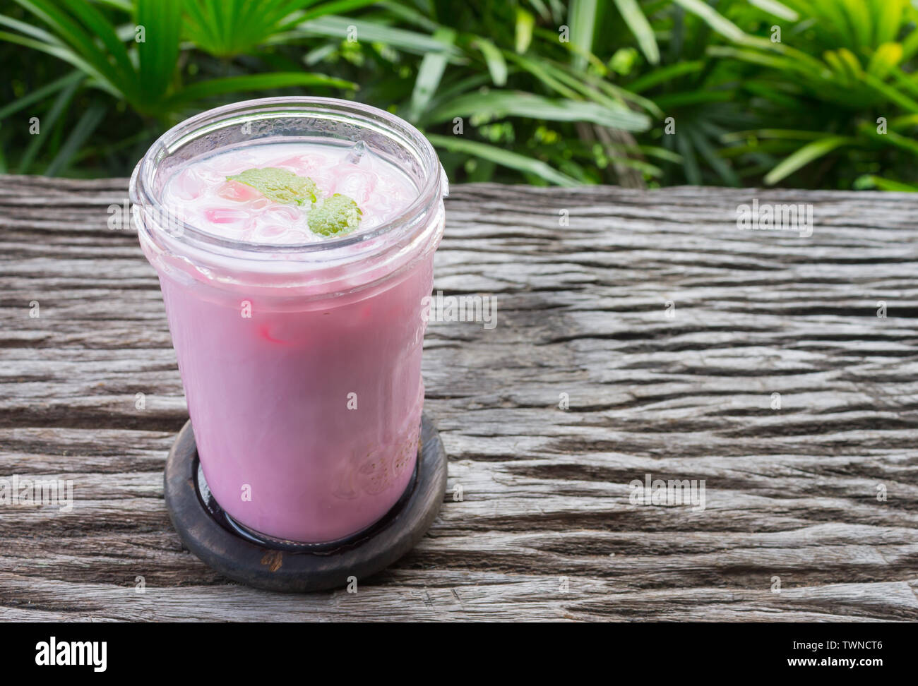Pink Cold Milk Beverage or Cold Drinks and Peppermint Left Frame. Pink ...