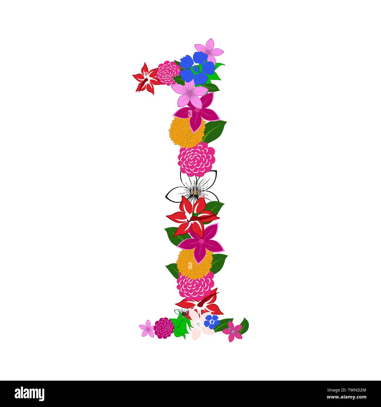 Floral numeral for using in web and print design. Vector illustration ...