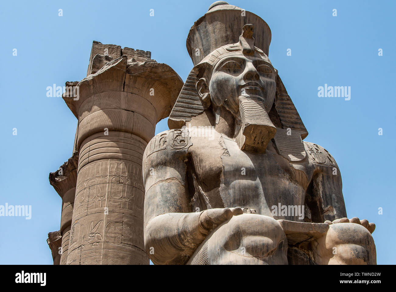 Egypt Luxor Temple. granite Statue of Ramesses II seated in front of ...