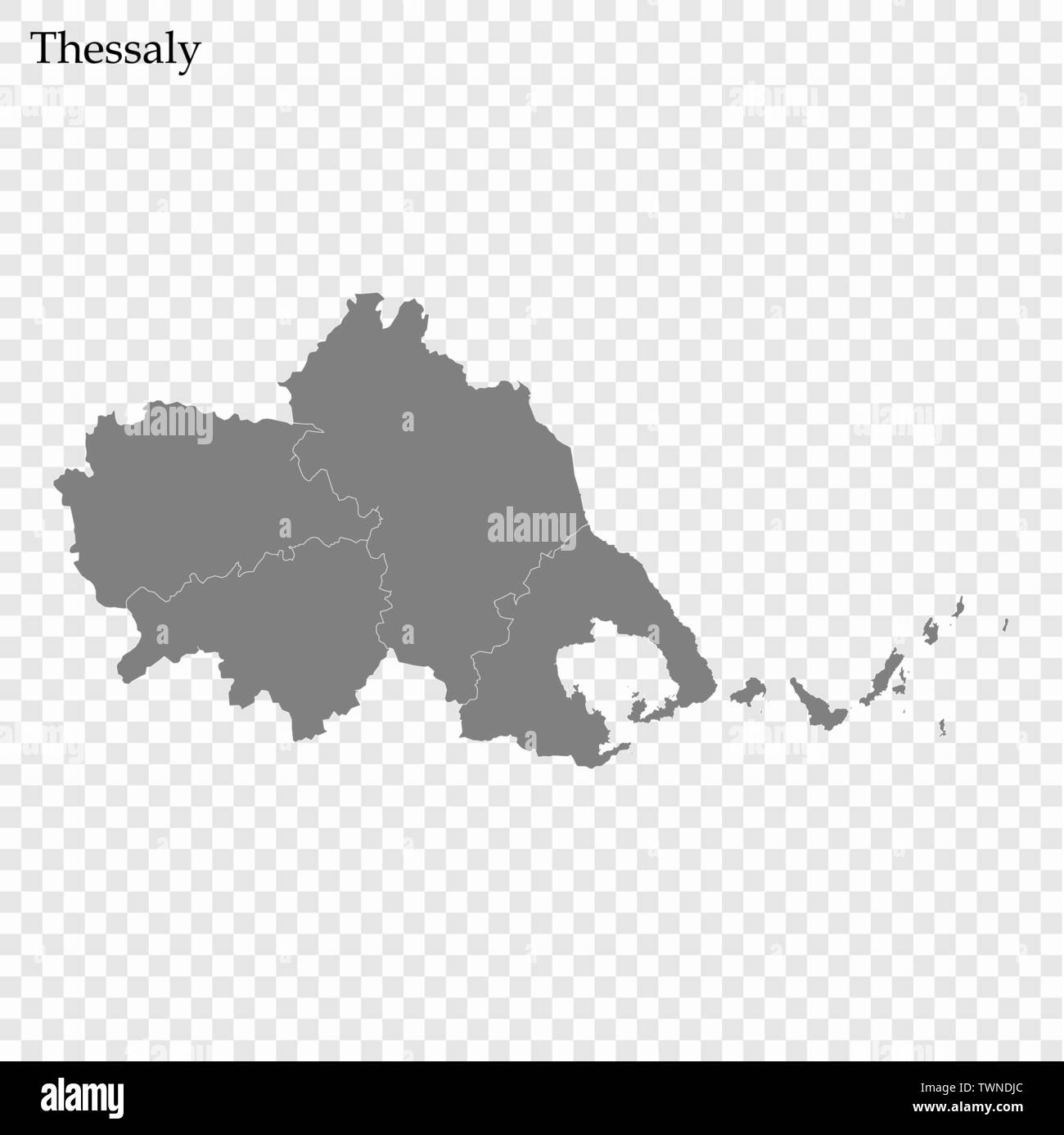 High Quality map of Thessaly is a region of Greece, with borders of the ...