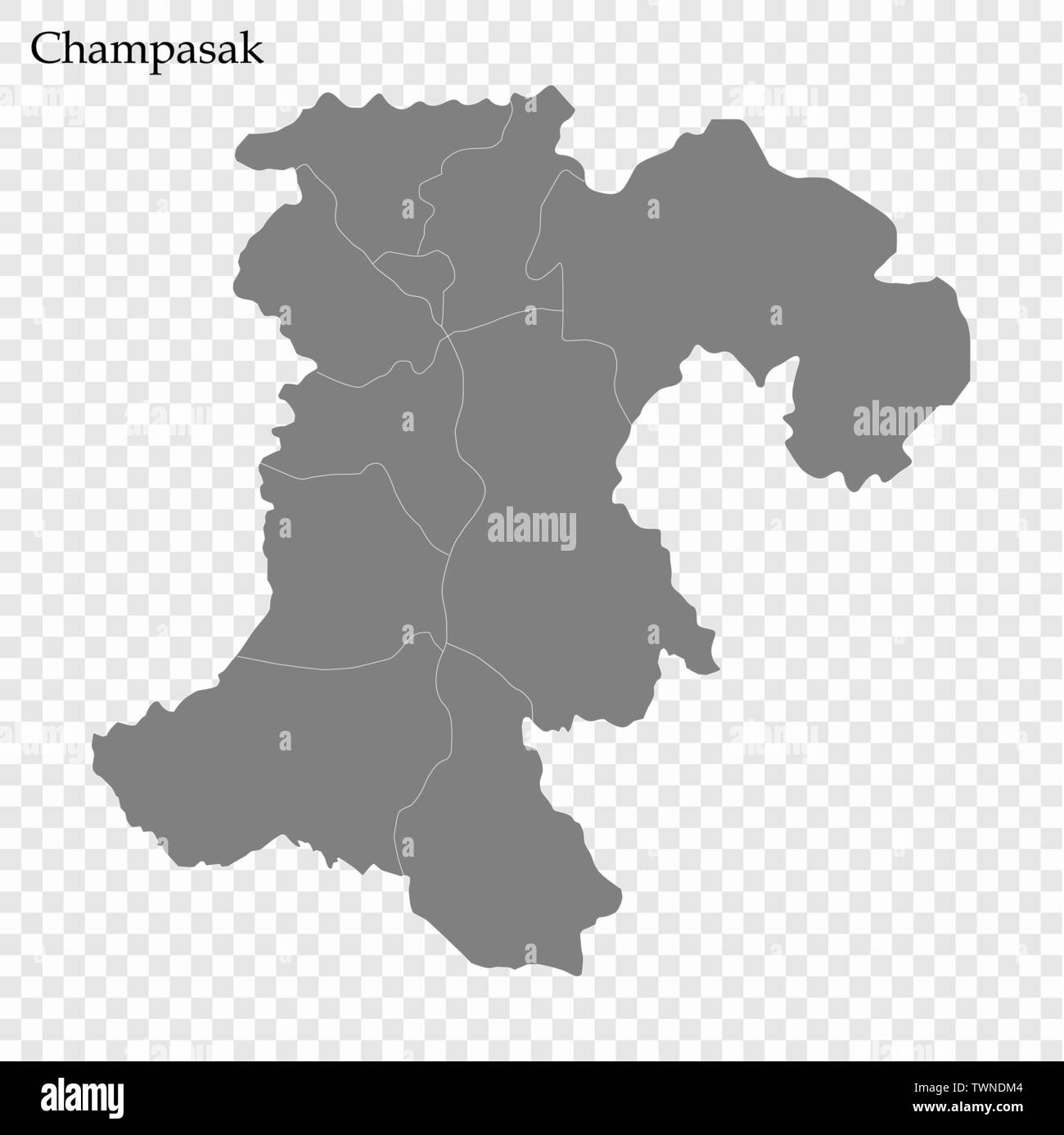 High Quality map of Champasak is a province of Laos, with borders of ...