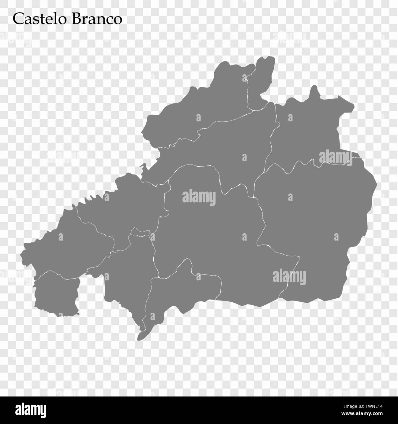 High Quality map of Castelo Branco is a Region of Portugal, with ...