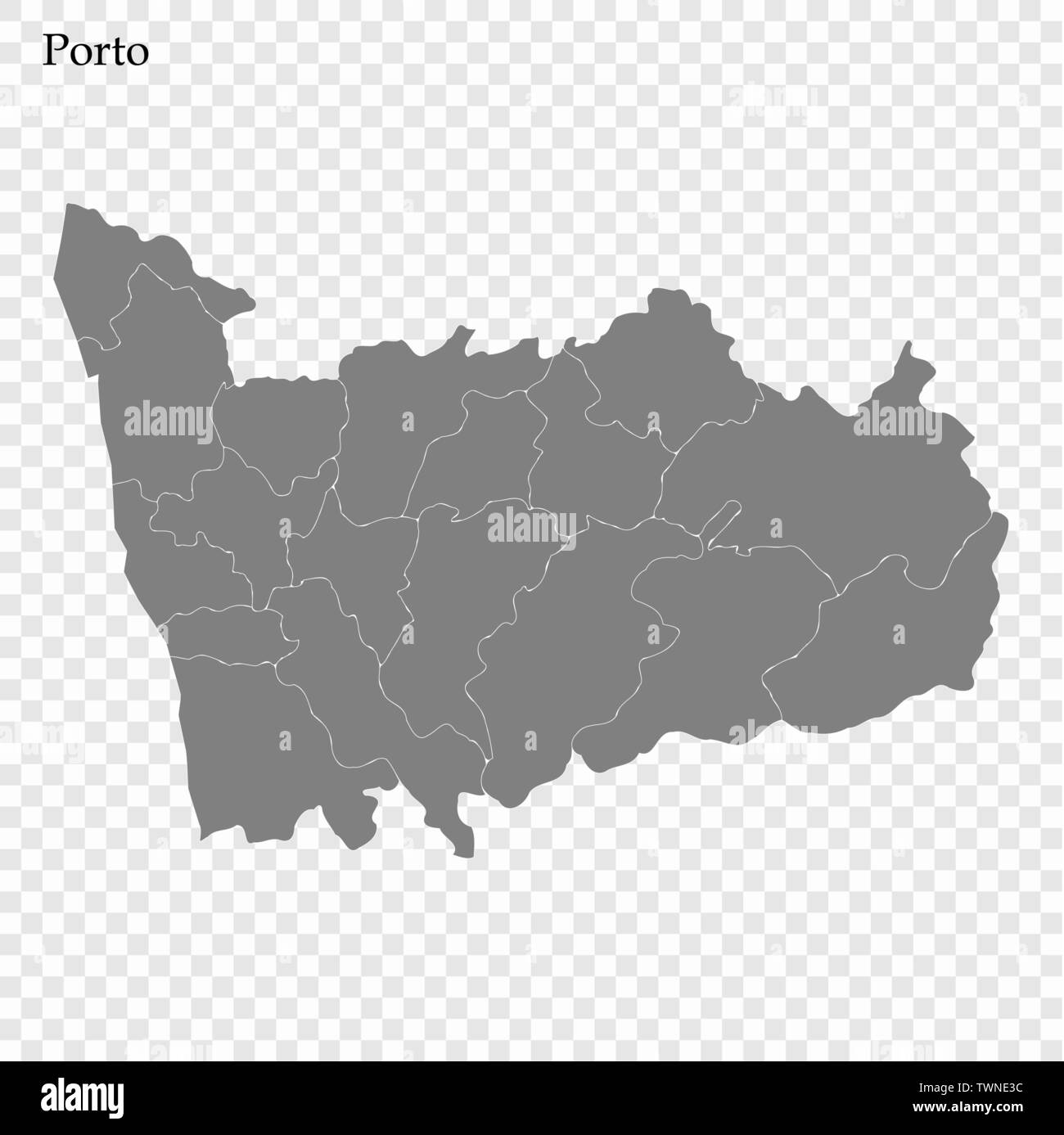 High Quality map of Porto is a Region of Portugal, with borders of ...