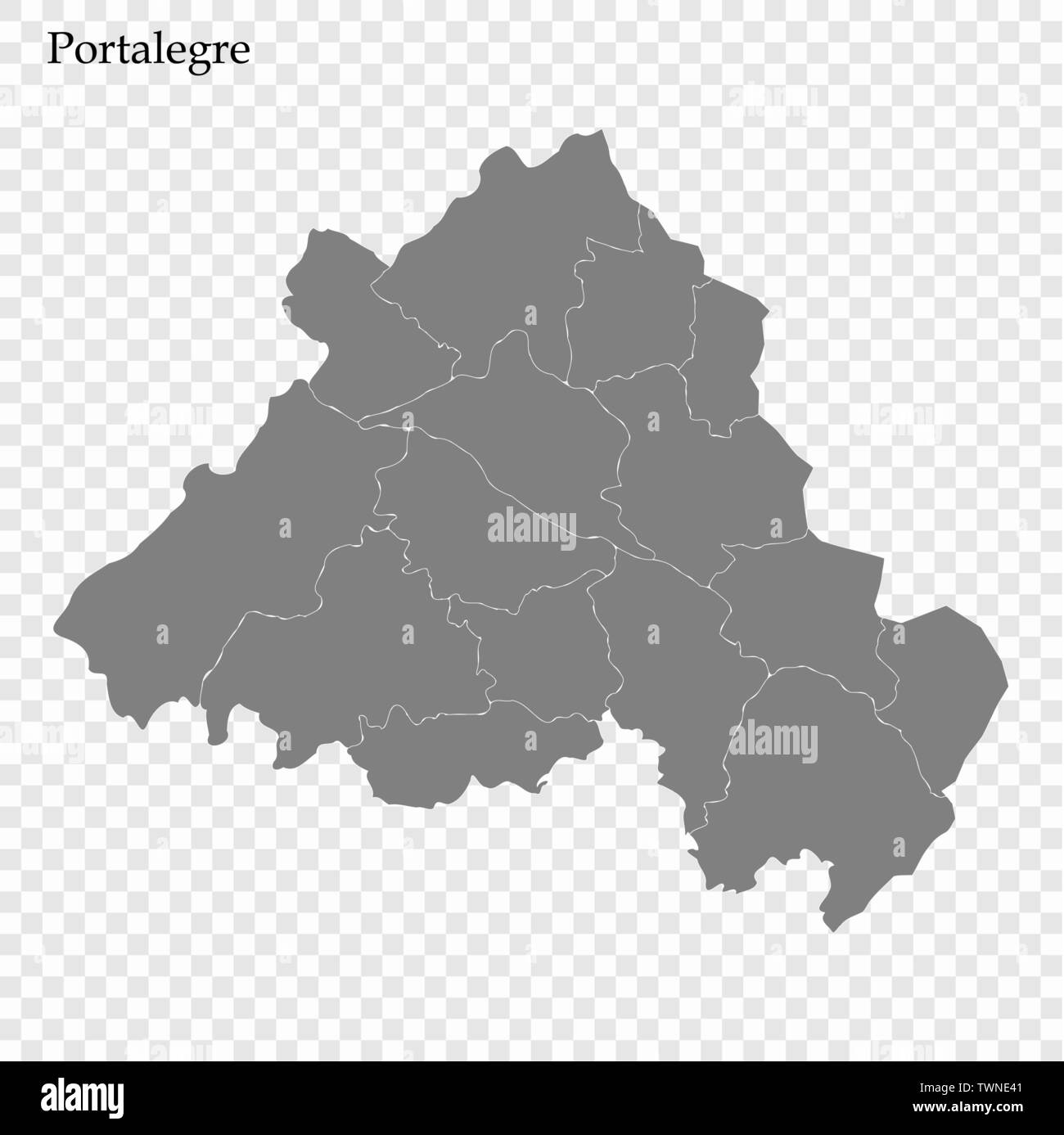High Quality map of Portalegre is a Region of Portugal, with borders of ...